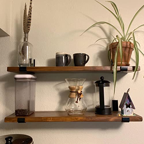 LuckIn 8 Inch Wall Shelf Brackets (Fit 7.25" Board) 4-Pack, Heavy Duty Black Iron, Mantel, Kitchen, Bathroom Floating Shelf Hardware