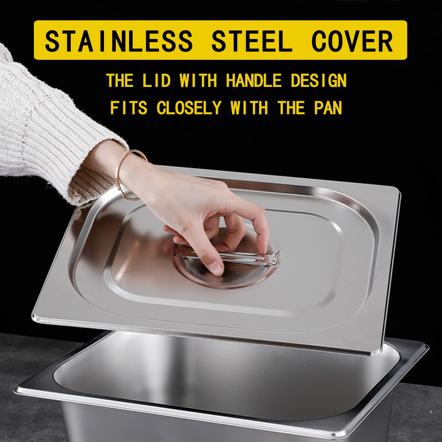 AiMaKoDo Hotel Pan 4" Deep with Lid 4 Pack Steam Table Pan Full Size 20.8" L x 12.8" W Stainless Steel Hotel Pan 22 Gauge Anti Jam Steam Table Pan