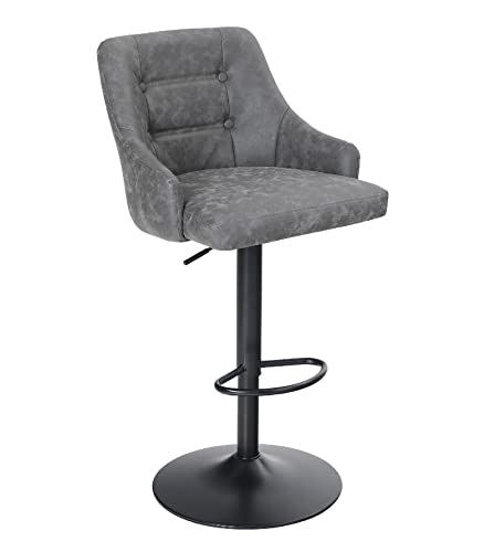 HERA'S PALACE 360 Swivel Bar Stools, Modern Barstool PU Leather Adjustable Counter Height Swivel Stool with Armrest and Backrest for Cafe, Kitchen, (Grey)