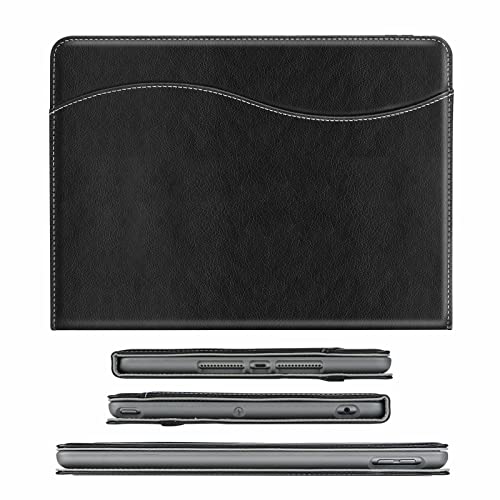 HFcoupe 10.2 Case for iPad 9th Generation 2021 / 8th Gen 2020 / 7th Gen 2019, Multiple Angles Viewing Leather Folio Protective Cover with Pencil Holder and Pocket Auto Sleep/Wake -Black