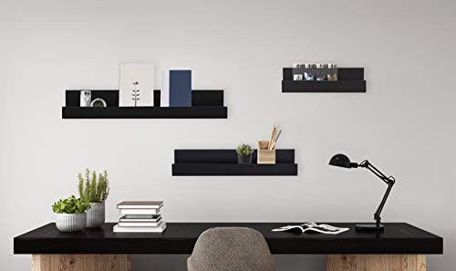 Kate and Laurel Levie Modern Mixed Size Wood Shelf Set, Set of 3, Black, Chic Contemporary Photo Ledges for Wall