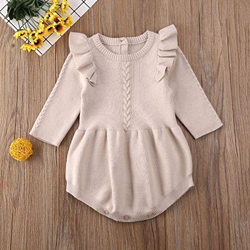 Merqwadd Infant Toddler Baby Girl Warm Romper Solid Longsleeve Knit Sweater Winter Rompers (Knitted Romper-Apricot, 6-12 Months)