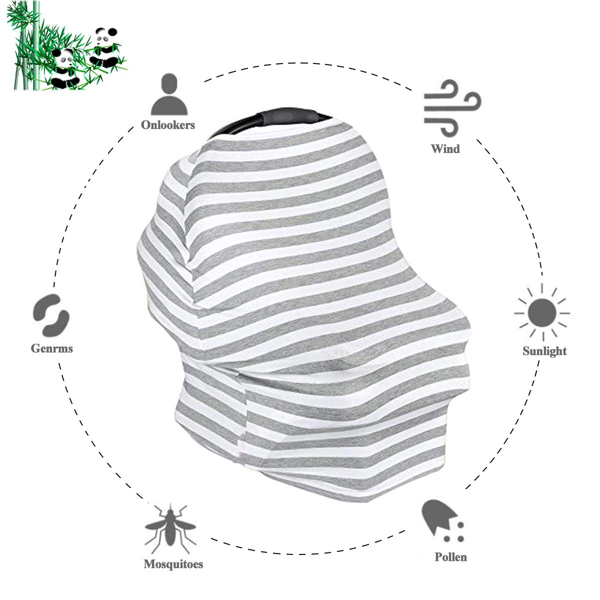 Nursing Breastfeeding Cover Car Seat Canopy for Infant Baby, Soft Bamboo Jersey, Extremely Stretchy, All-in-one Carseat Stroller Cover, Nursing Cover Up Poncho Tops Clothes, Nurse Gift Stripe