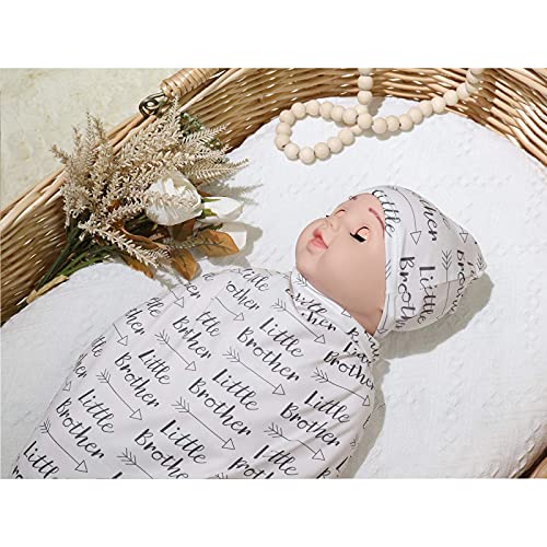 Newborn Swaddle Blanket with Beanie Set,Soft Stretchy Cocoon Sack for 0-3 Months Baby Boys and Girls, Brother
