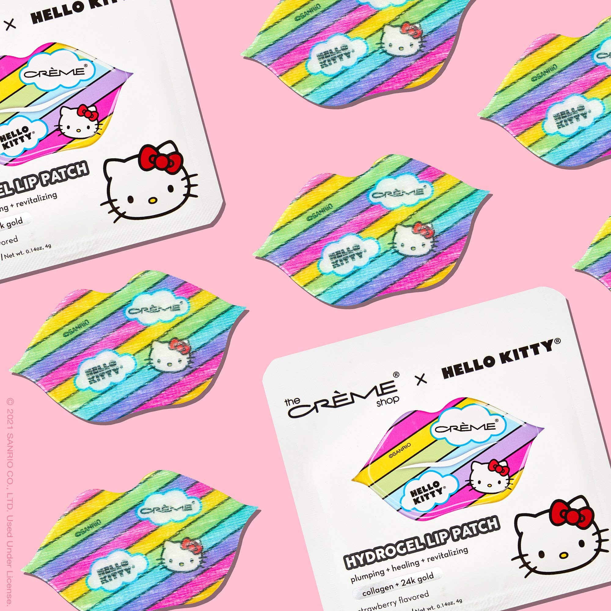 The Crème Shop x Hello Kitty Hydrogel Lip Patch | Strawberry Flavored, Collagen and 24k Gold, Remove Dead Skin, Moisturize lips, Pale Lip Treatment, Anti Aging - 3 Pack