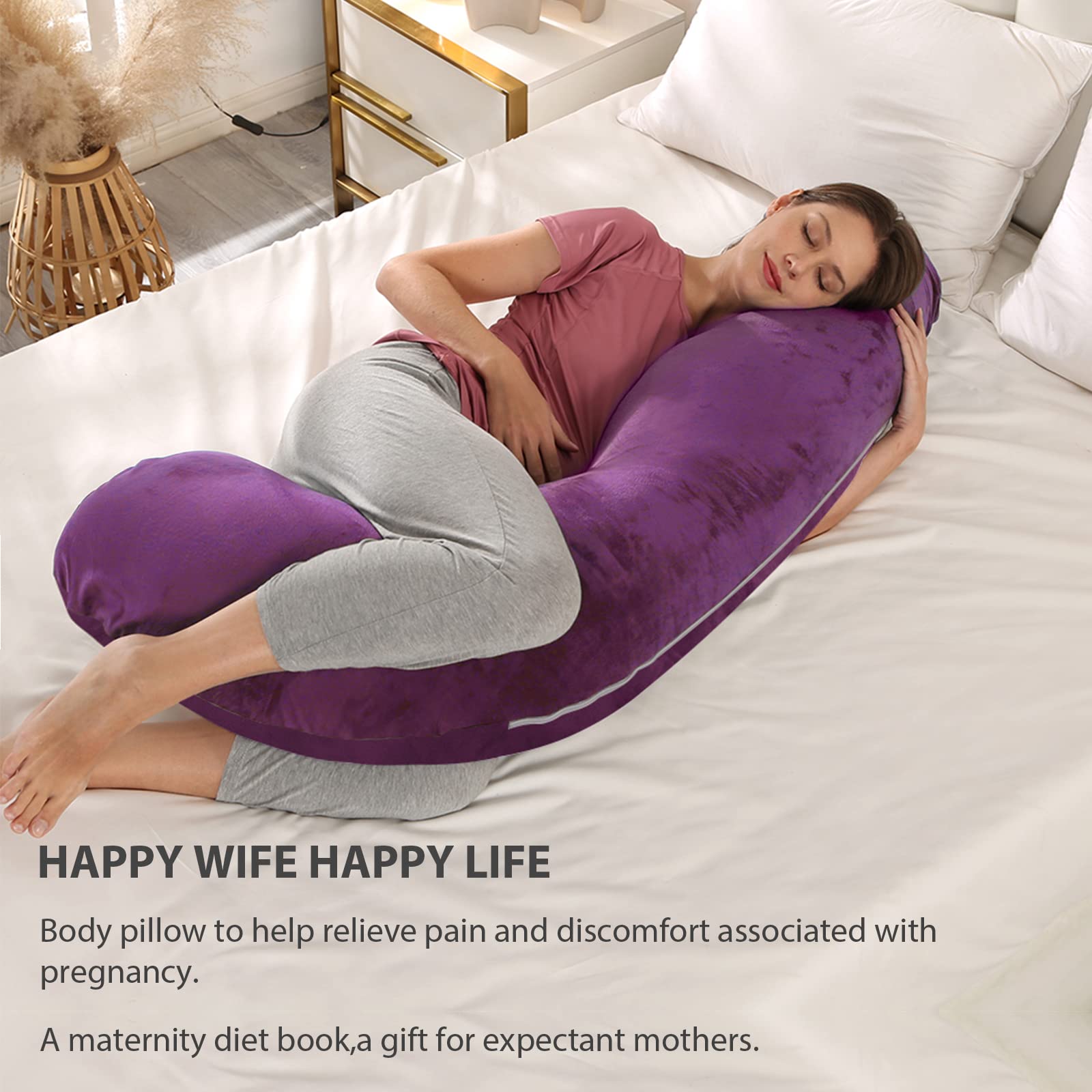 BATTOP Pregnancy Pillows for Sleeping,Maternity Body Pillow with Washable Cover,New Mom Gifts for Women,Support for Back,HIPS,Legs,Belly for Pregnant Women(Dark Purple)