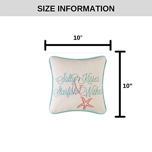 C&F Home 10" Embroidered Salty Kisses Starfish Wishes Throw Pillow Decorative Cotton Beach Inspirational Quote Ocean Coastal Small Throw Accent Seashore Pillow Decor Decoration 10 x 10 Multi