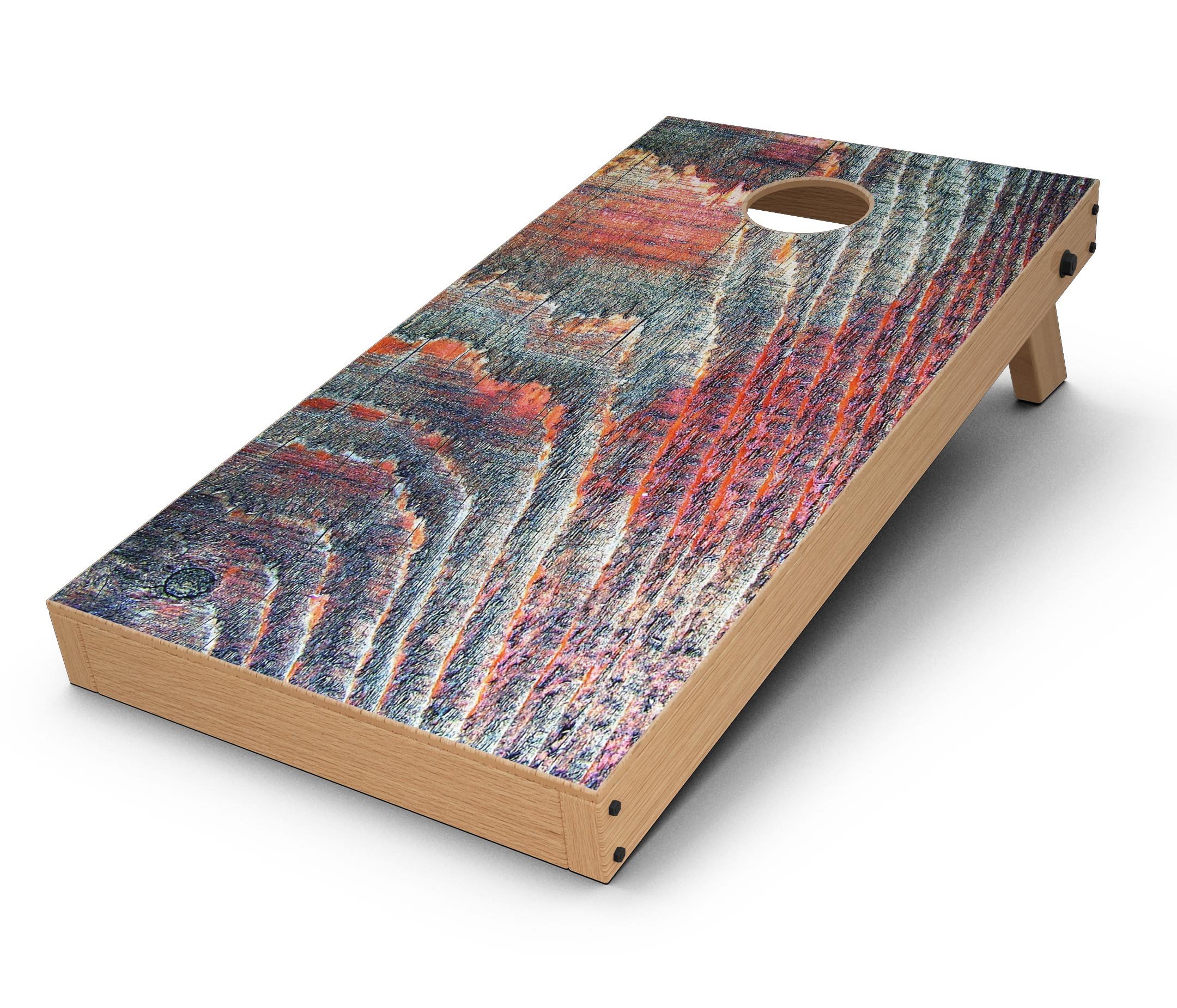 Design Skinz Wood Skin Set for Cornhole (Skin Only) - Grungy Orange and Teal Dyed Wood Surface