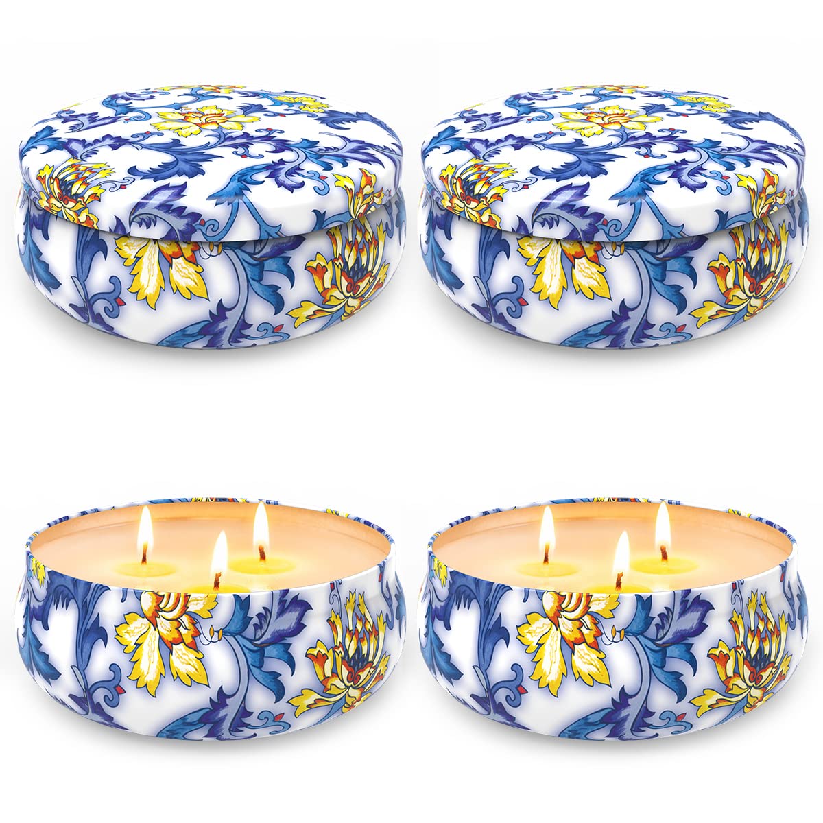 Natural Citronella Candles Outdoor Indoor, 4 Packs 5oz Travel Tin Soy Wax Aromatherapy Candles for Patio Yard Home Camping