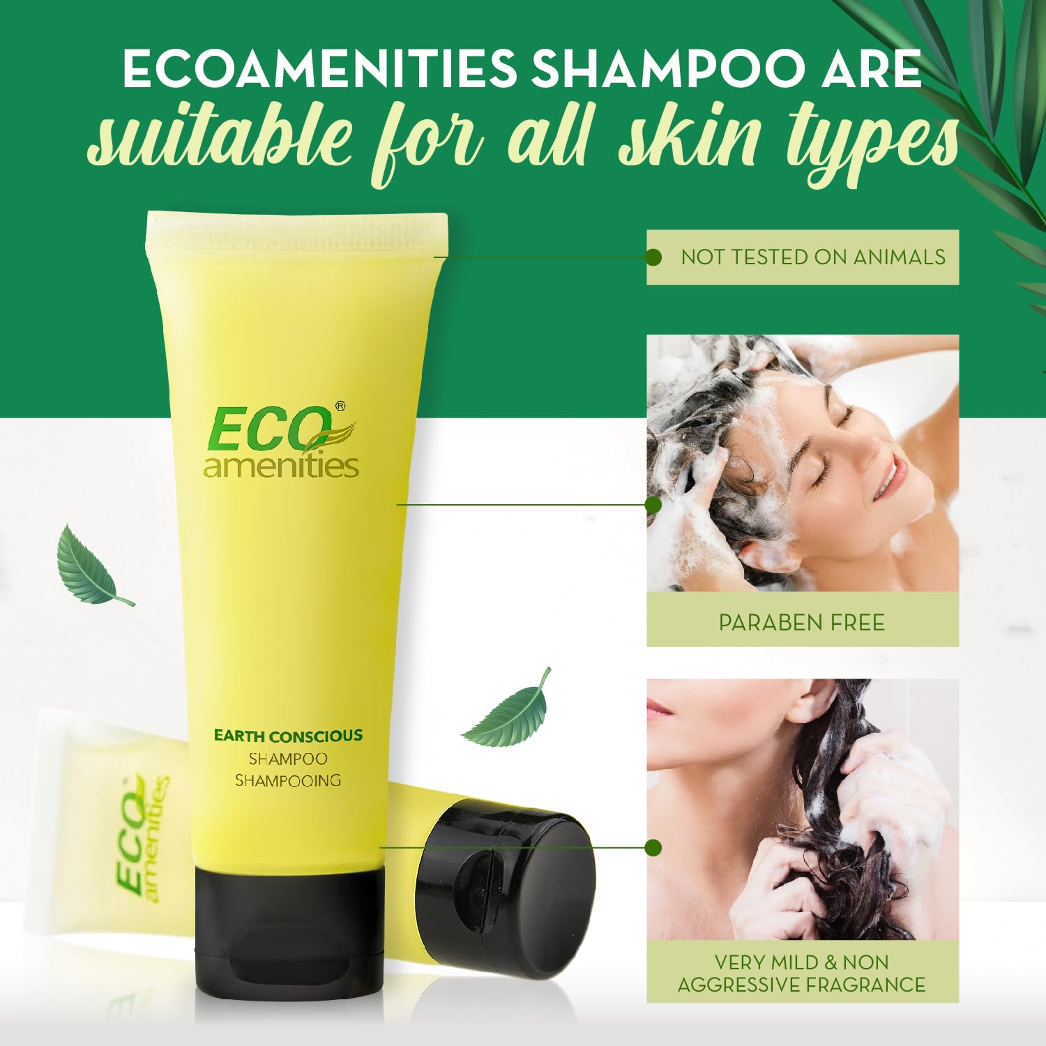ECO amenities Travel Size Shampoo Bulk - 200 PACK, 30mL, 1 oz Hotel Shampoo Supplies for Guests - Green Tea Scent Eco Shampoo, Mini Shampoo with Flip Cap and Biodegradable Clear Container