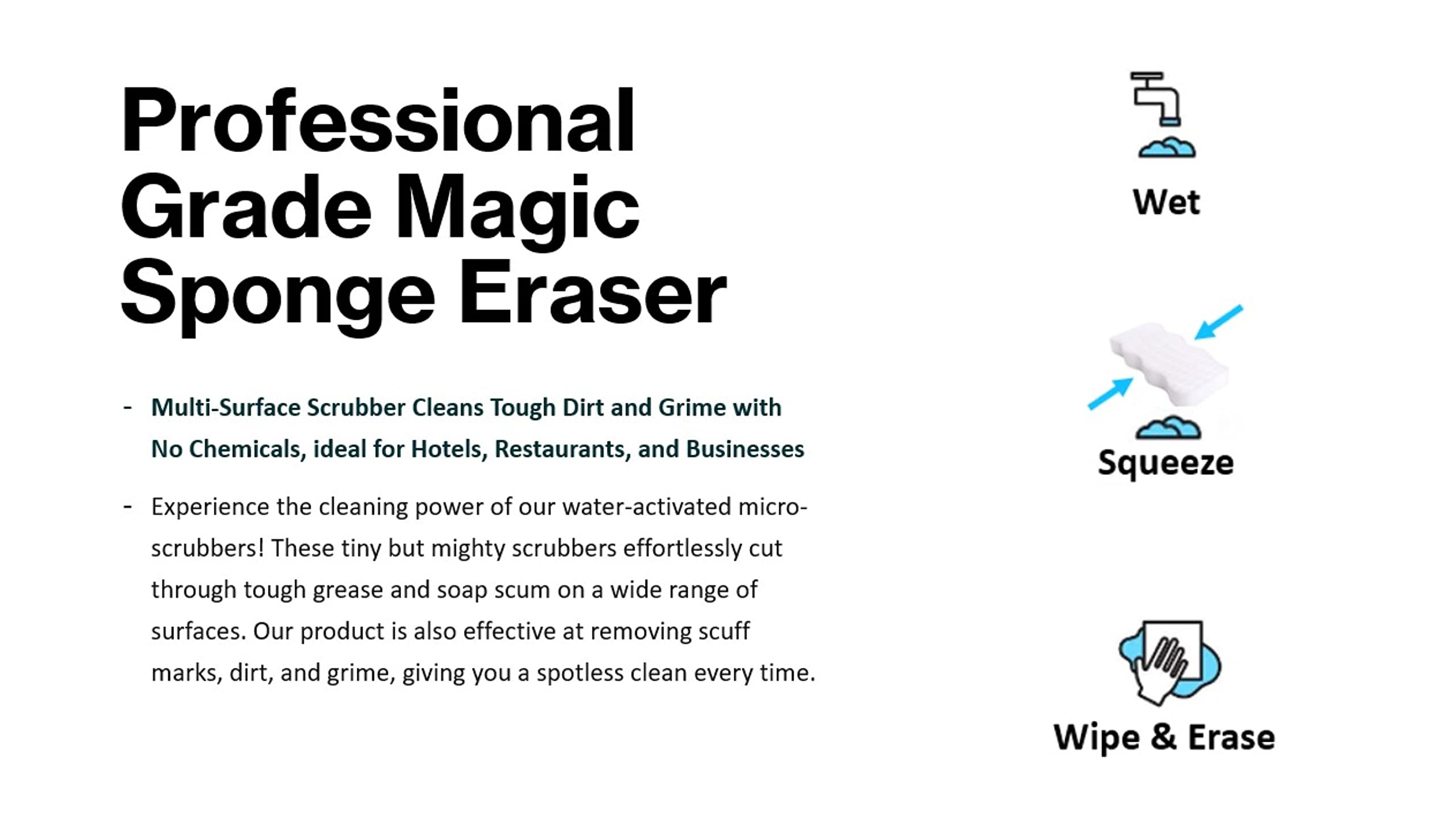 50 Pack 3X Density Ultra Durable Magic Sponge Erasers Professional Grade Bulk Multi Surface Scrubber Cleans Tough Dirt Scuffs Marks & Grime with No Chemicals Ideal for Hotels Restaurants & Businesses