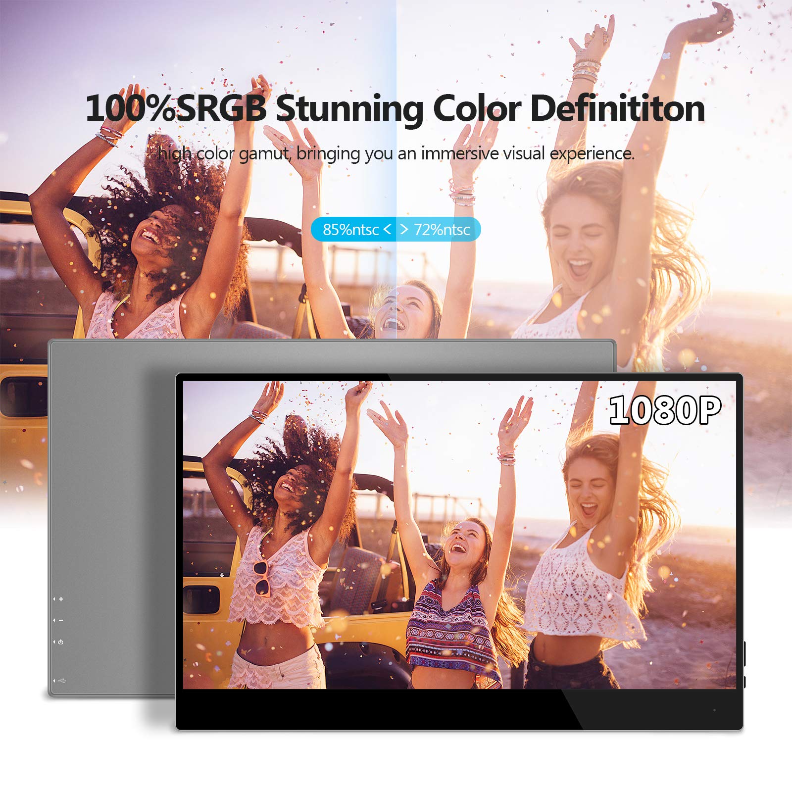 ULBRE Portable Monitor 15.6 Inch Full HD 1080P IPS Screen USB-C HDMI Portable Monitor for Laptop PC MAC Phone Xbox PS4 Gaming, External Display with Leather Case
