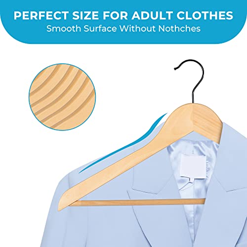 JS HANGER Wooden Coat Hangers, 16 Pack High Grade Wood Suit Hangers with Non Slip Pant Bar - Extra Smooth and Splinter Free, Unvarnished