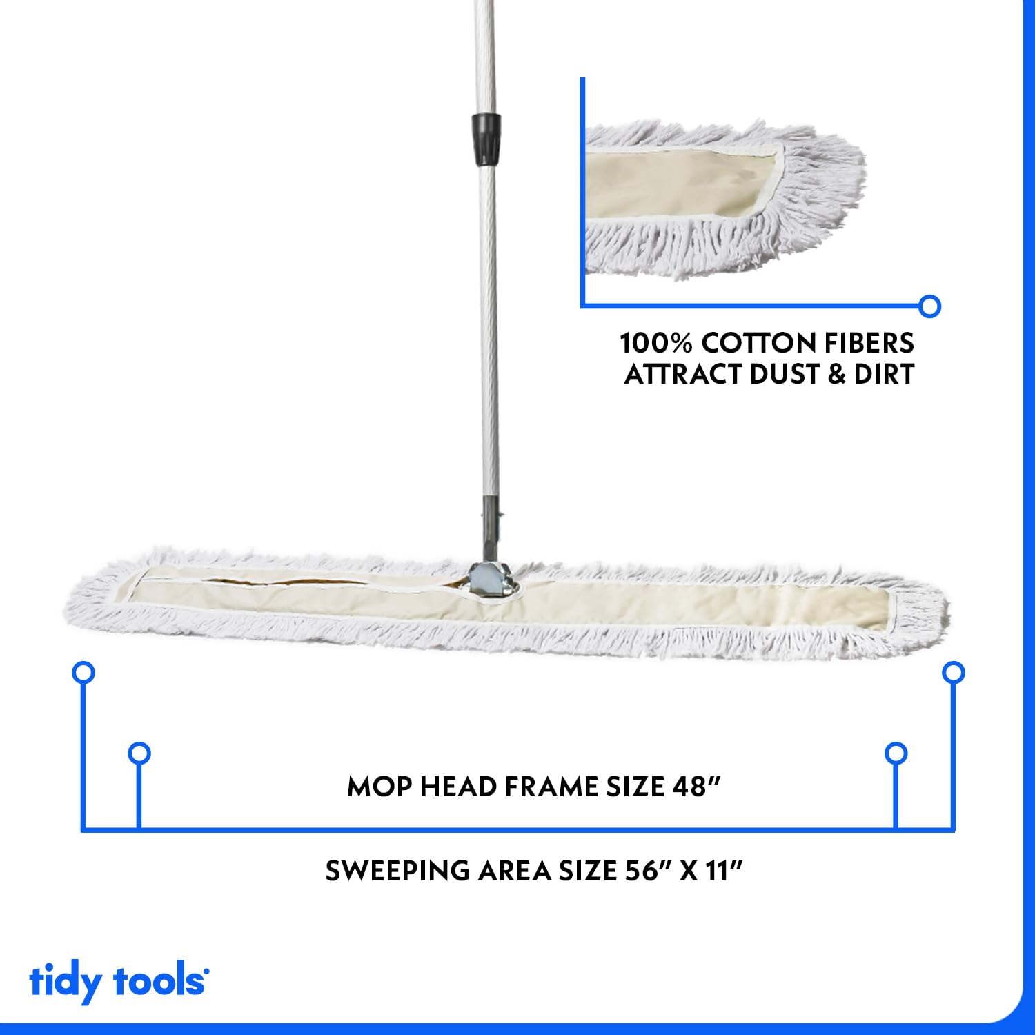 Tidy Tools Commercial Dust Mop & Floor Sweeper – 48 x 5 in. and Cotton Reusable Mop Head Bundle - 2 Mop Sets and 2 Refills