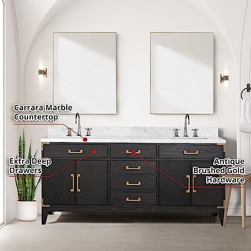 Bell+Modern Harbor 72 in W x 22 in D Black Oak Double Bath Vanity and Carrara Marble Top
