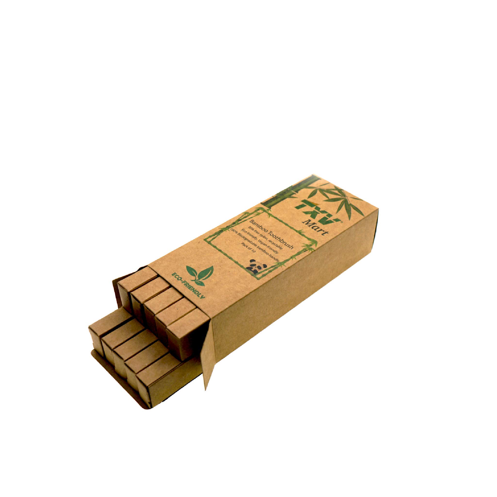 TXV Mart Eco-Friendly Natural Bamboo Toothbrush BPA Free Biodegradable Handle Mixed Color (Pack of 10 Individual Boxes)