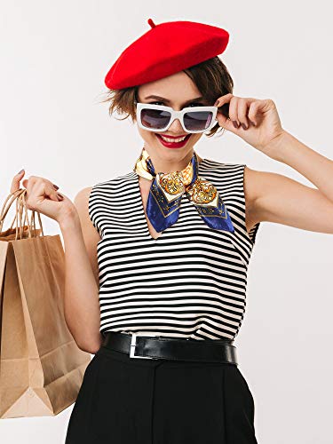 6 Pieces Wool Beret Hat Solid Color French Beanie Hat with Silky Scarf Brooch (Black and Beige)