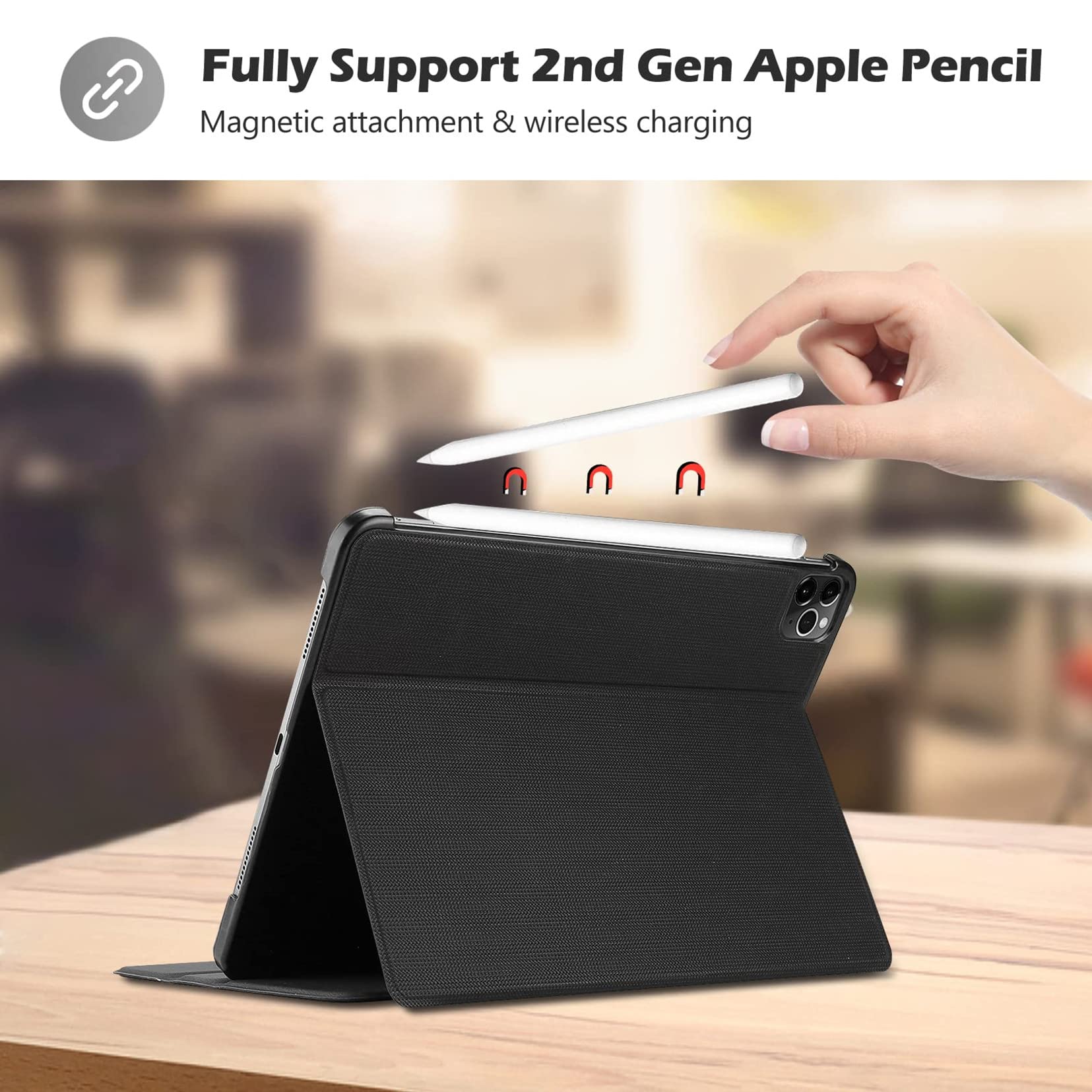 ProCase iPad Pro 12.9 Inch Case 2022 2021 2020 2018 with Pencil Holder, Folio Stand Smart Cover for iPad Pro 12.9 6th Gen 2022/5th Gen 2021/ 4th Gen 2020/ iPad Pro 12.9" 3rd Gen 2018 -Black