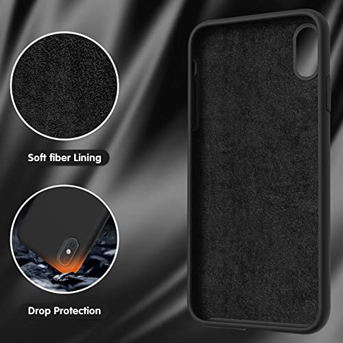 OuXul Case for iPhone X/iPhone Xs Case Liquid Silicone Gel Rubber Phone Case,iPhone X/iPhone Xs 5.8 Inch Full Body Slim Soft Microfiber Lining Protective Case(Black)