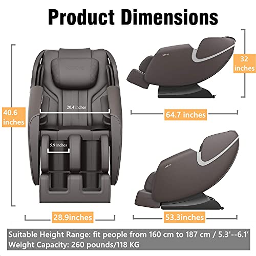 BOSSCARE Massage Chair Recliner with Zero Gravity, Full Body Airbag Easy to Assemble with Bluetooth Speaker, Foot Roller,Faux Leather, Brown