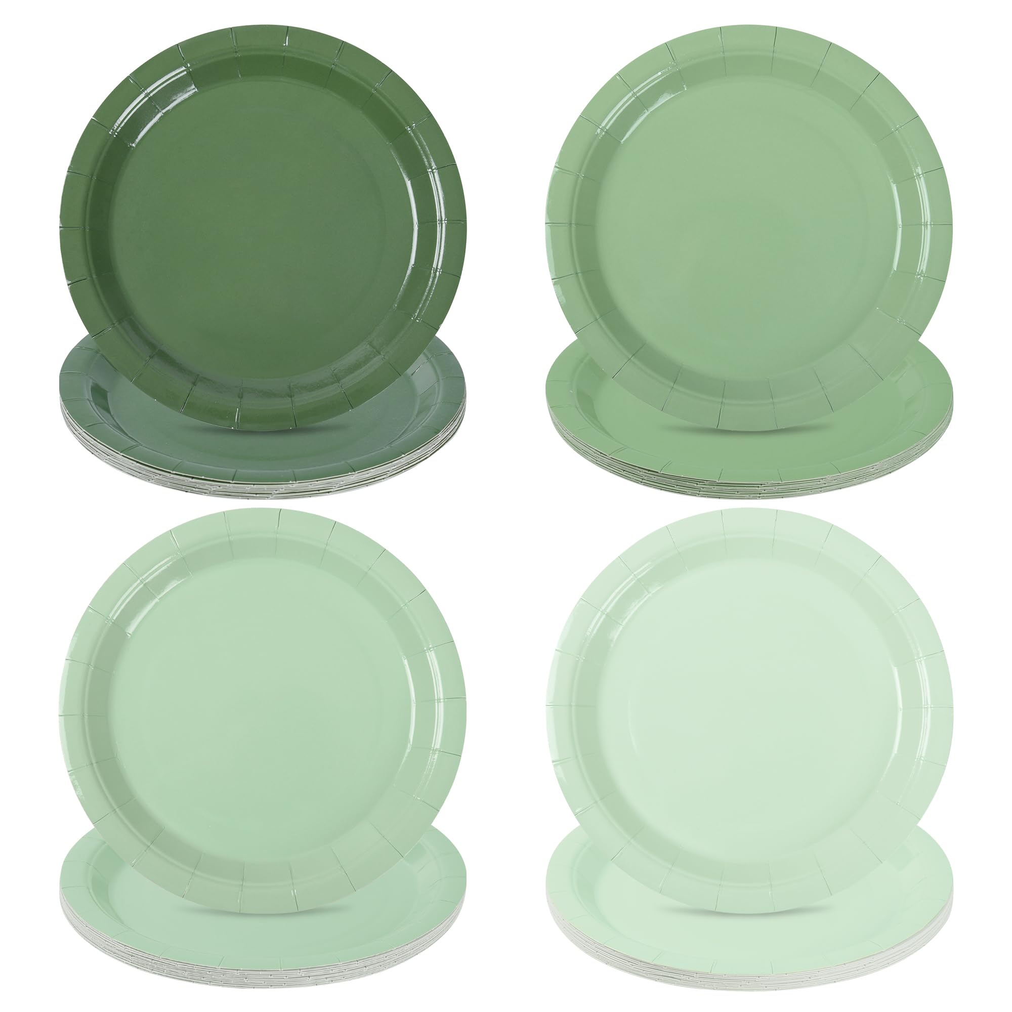 AimFun Sage Green Paper Plates Gradient Green Party Plates 7”Disposable Round Dessert Plates for Birthday Wedding Bridal Baby Shower Christmas Party Supplies 4 Colors (48, Sage Green)