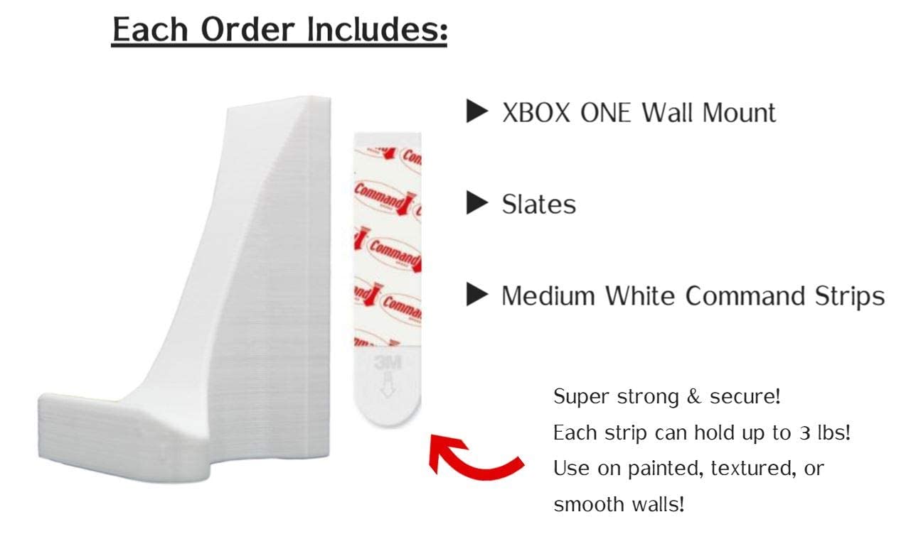 3DLASERSLAB Damage-Free Controller Wall Mount Kit for Xbox One (1 Pack, White), Microsoft, Easy Install, 3M Command Strip Included (White, 1)
