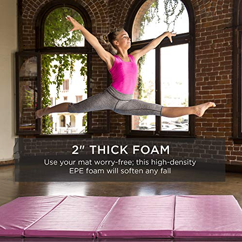 Best Choice Products 10ftx4ftx2in Folding Gym Mat 4-Panel Exercise Gymnastics Aerobics Workout Fitness Floor Mats w/Carrying Handles β Pink