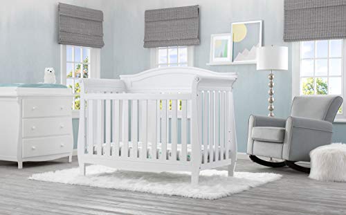 Delta Children Lancaster 4-in-1 Convertible Baby Crib & Twinkle Stars Waterproof Fiber Core Crib and Toddler Mattress, Bianca White