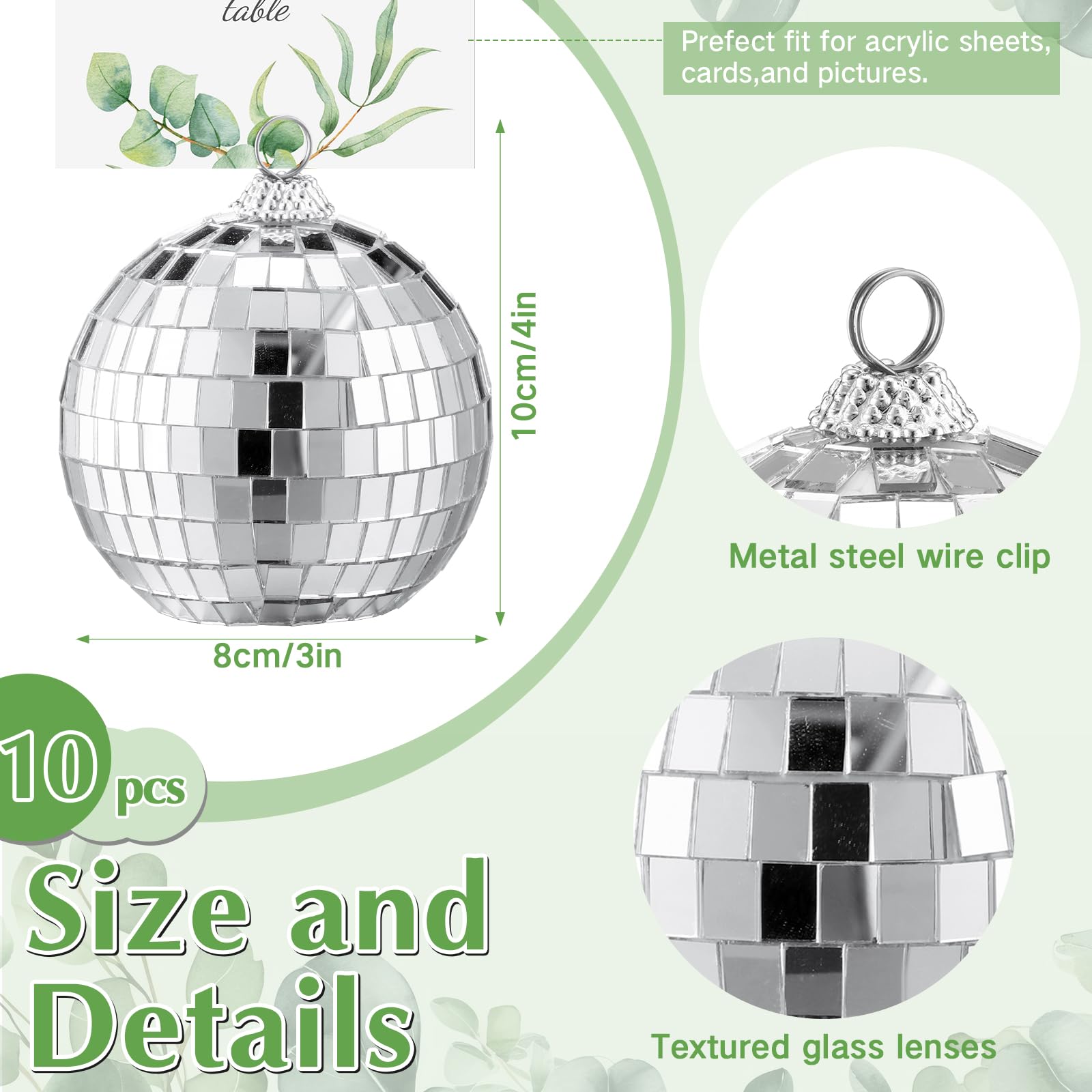 Engrowtic 10 Pcs Disco Ball Place Card Holders 4 Inch Large Silver Table Number Holder for Photo Name Card Stands Disco Centerpiece Decor for Holiday Wedding Party Birthday Table Display Menu Picture