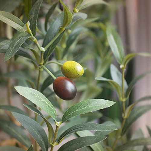 Bellacat Faux Olive Tree 5ft,Olive Trees Artificial Indoor with Natural Wood Trunk and Realistic Leaves and Fruits. 5 Feet(60in) Fake Olive Tree for Home House Office Décor.