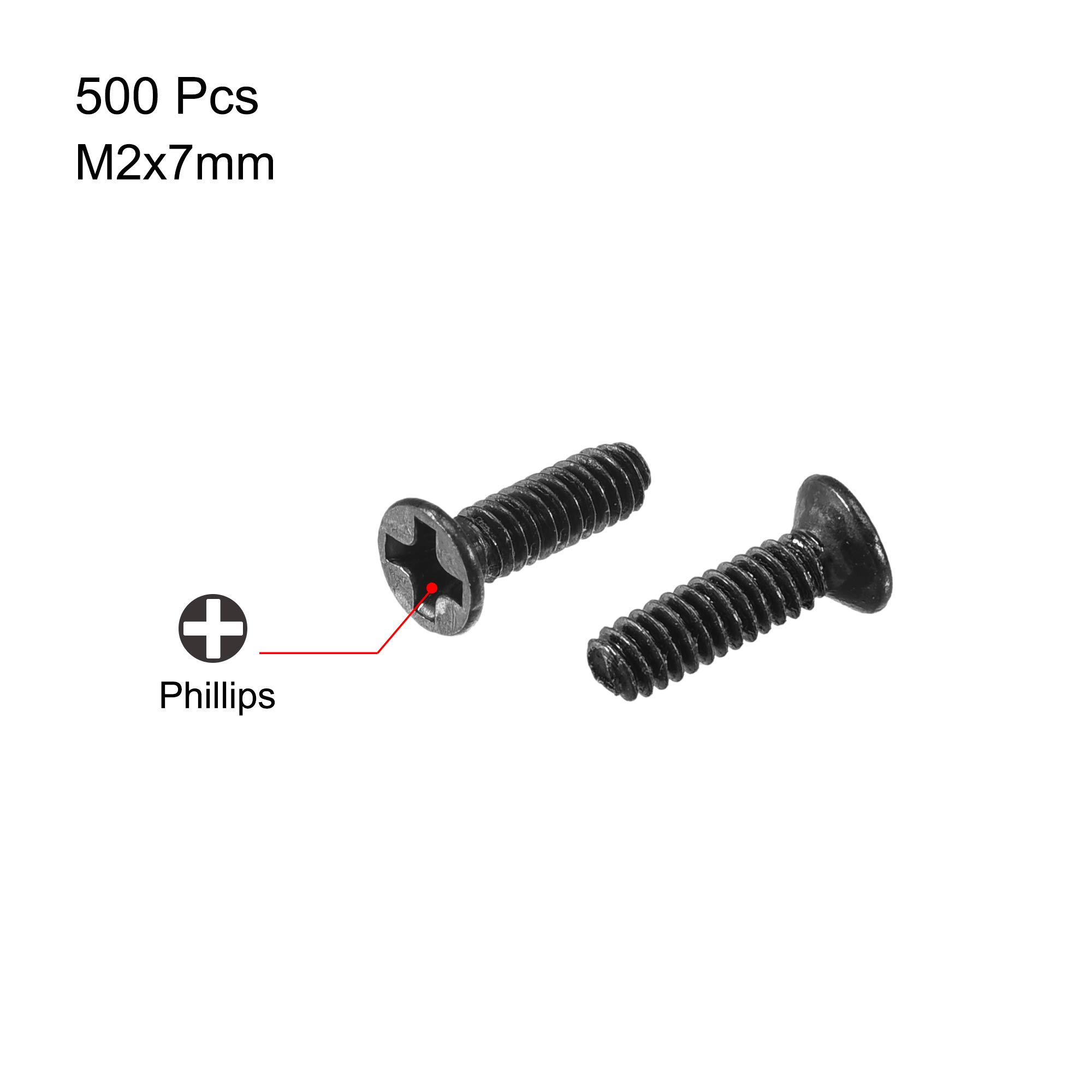 uxcell M2 x 7mm Phillips Screws Fastener Black for Laptop PC TV Fan Switch 500pcs