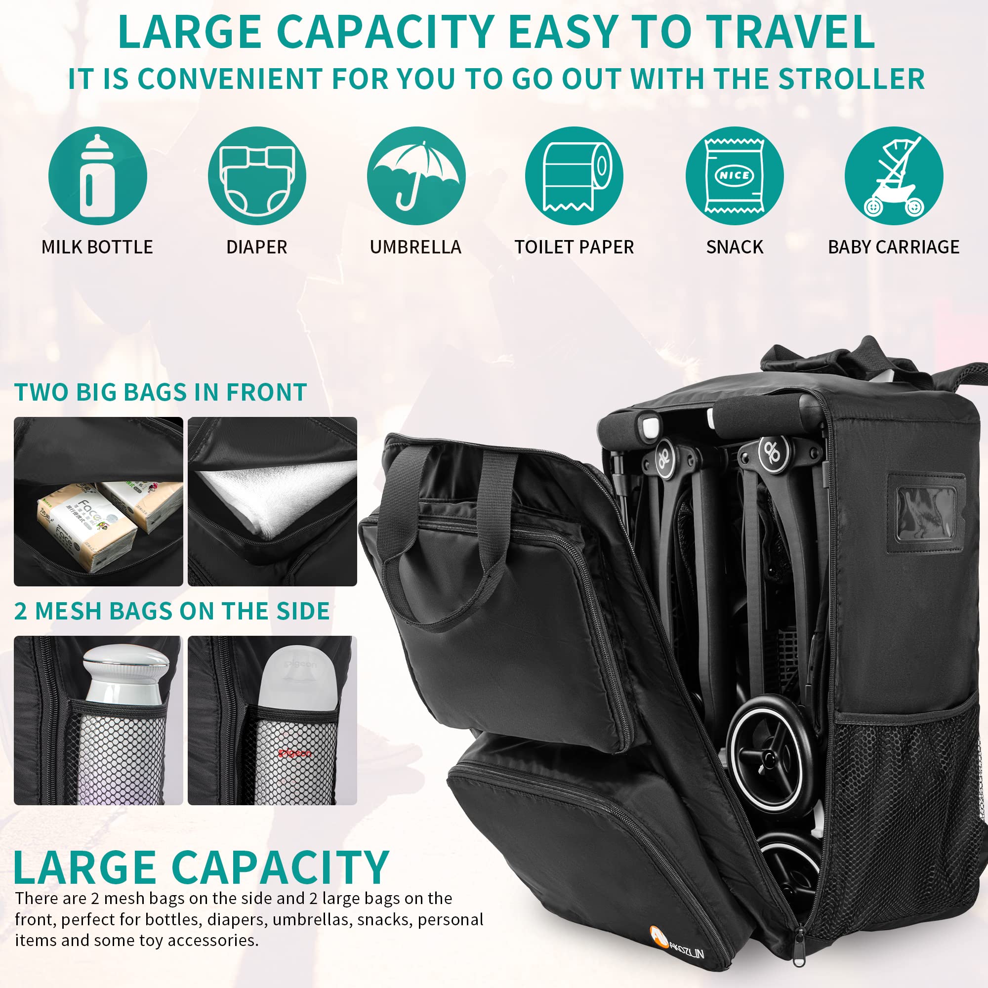 AKOZLIN Foldable Stroller Travel Bag Backpack Compatible with GB Pockit+ All City/GB Pockit Air All Terrain/Gb Pockit Stroller(14.2”×8.7”×20.5”)