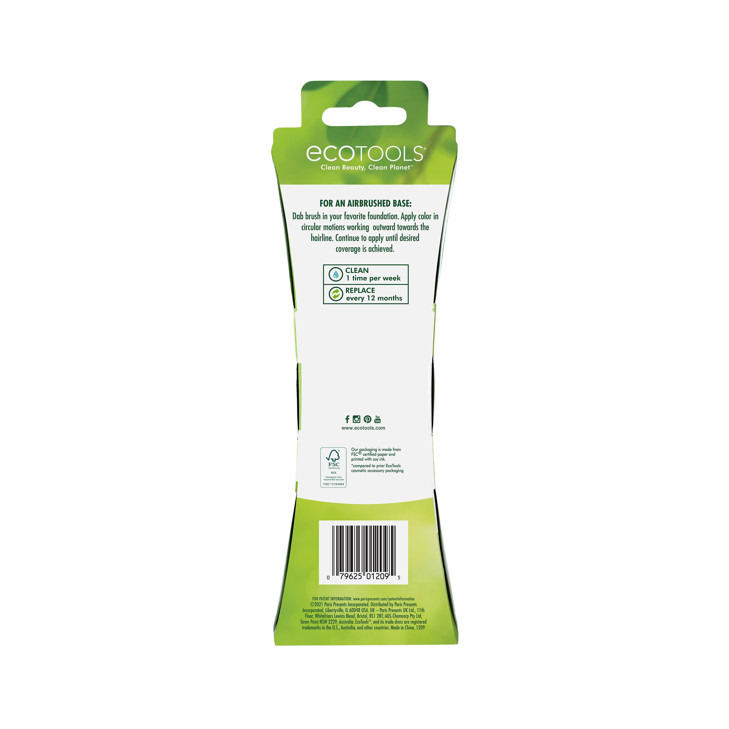 EcoTools Skin Perfecting Makeup Brush, For Liquid & Cream Foundation & Contour, Angled Brush Ideal for BB & CC Creams, Eco-Friendly, Dense, Synthetic Bristles, Vegan & Cruelty-Free, 1 Count