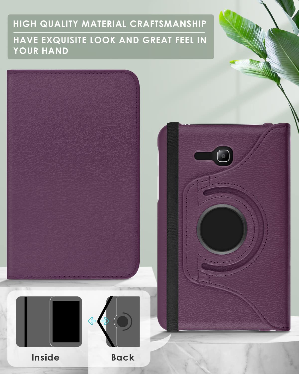 DETUOSI Rotating Case for Samsung Galaxy Tab 3 Lite 7.0" 2014 (SM-T110/ T113), 360° Swivel Multi-Angle Stand Folio Lightweight Leather Book Cover + Protective Hard Back Shell + Elastic Strap Closure