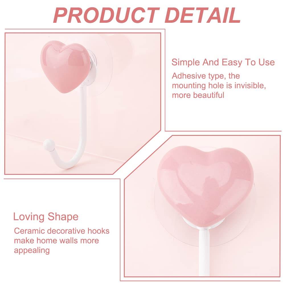 arricraft 2 Styles Heart Hook Hanger, Pink Heart Hook Multifunctional Self Adhesive Door Hook Hanger Wall Hanger Hanging Ornament Door Wardrobe Office Bedroom Kitchen and Other Decorative Items
