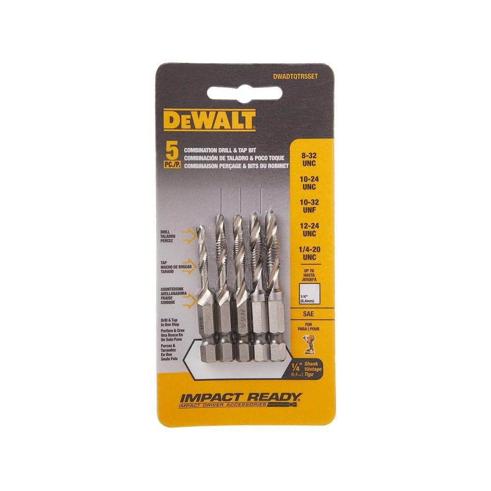 DEWALT Drill Tap Set, Impact Ready, 1/4-Inch, 5-Piece (DWADTQTR5SET)