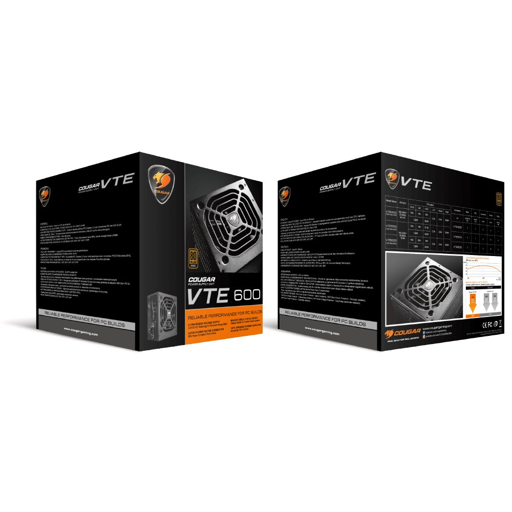 Cougar VTE600 80+ Bronze 600 Watt ATX Power Supply with Ultra-Silent Fan