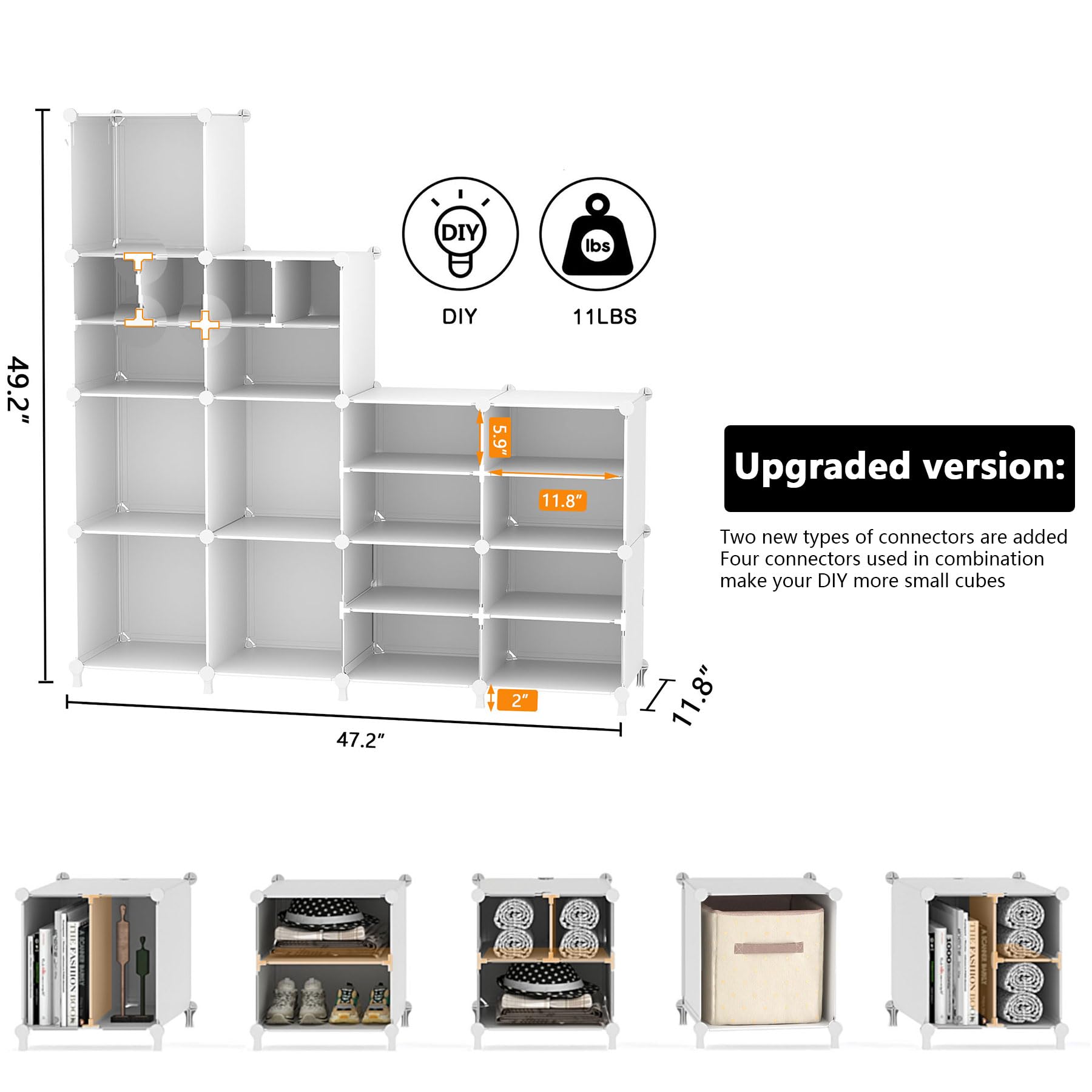 AWTATOS Cube Storage Organizer Closet Storage 12 Cube Shelves, Large and Small Cubes, DIY Portable Closet Clothes Storage Shelfs for Home, Bedroom, White