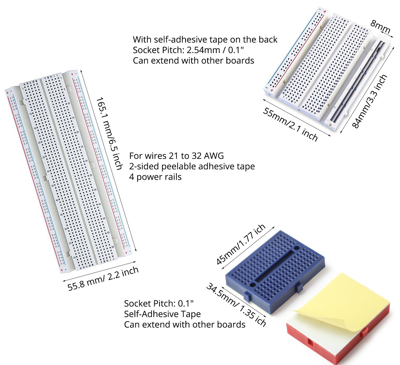 DEYUE Solderless Prototype Breadboard | 1x830 tie in Point Breadboard 2x400 tie in Points Circuit Boards 6x170 tie Points Mini Modular breadboard Kit