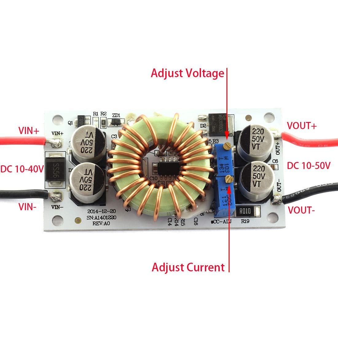 HiLetgo 250W DC-DC Module 10-40V to 10-50V 6A Adjustable Step-Up Power Supply Module 250W DC Booster Constant Voltage Constant Current Power Converter Module