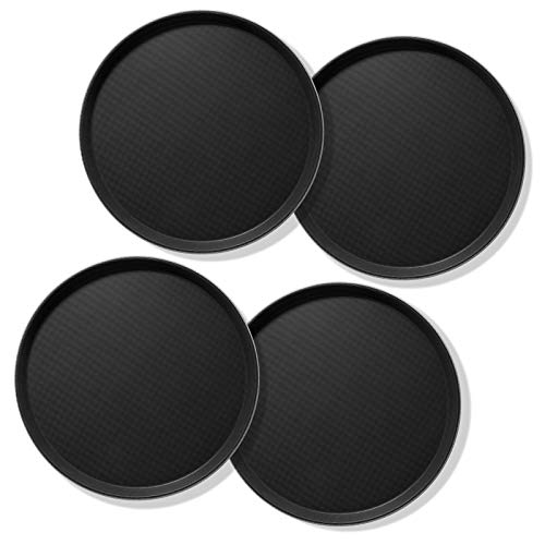 Jubilee (Set of 4) 14" Round Restaurant Serving Trays, Black - NSF Certified Non-Slip Food Service Tray