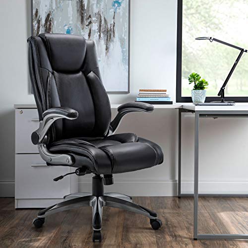 COLAMY Executive Office Ergonomic Chair with Adjustable Lumbar Support, Flip-up Armrests, High Back Adjustable Height and Tilt for Working, Study, Gaming
