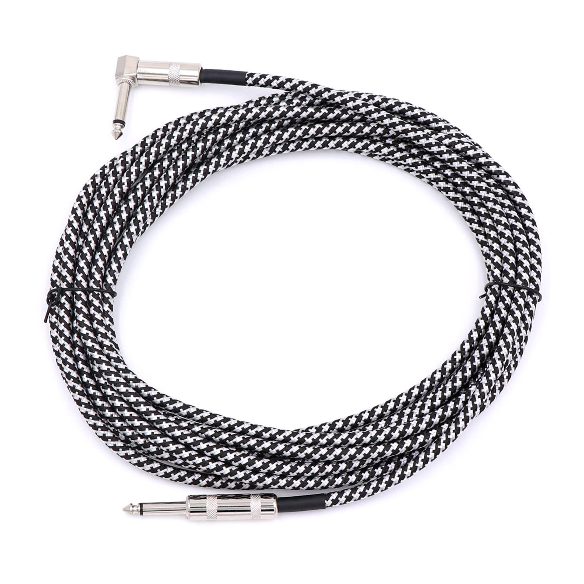 DISENS Instrument Cable 30ft - Amp Cord for Bass & Electric Guitar - Straight to Right Angle 1/4 Inch(6.35mm) Instrument Cable Braided Tweed guitar cable