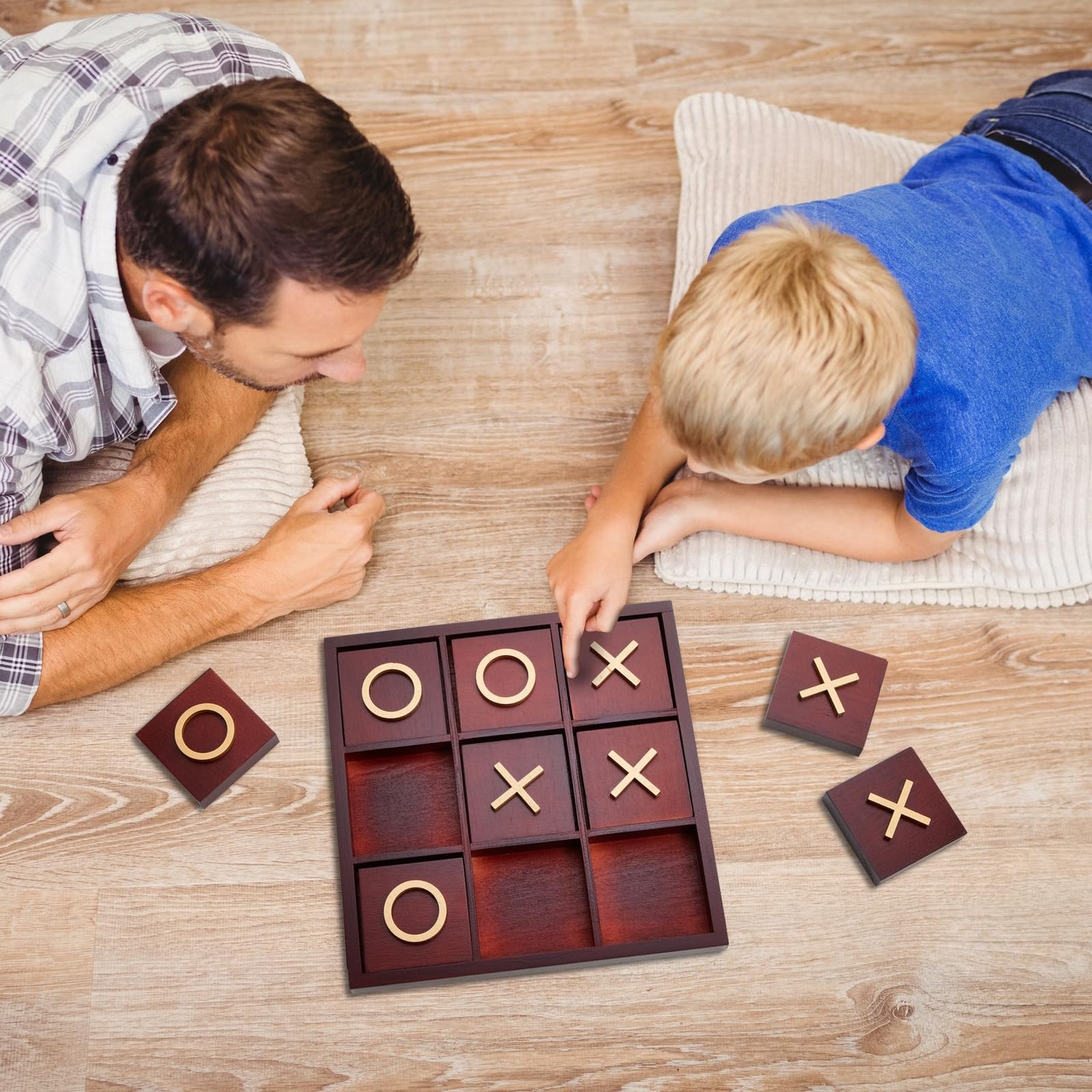 9.5-inch Wooden Tic Tac Toe Game, Decorative Coffee Table Games for Adults and Family Activities