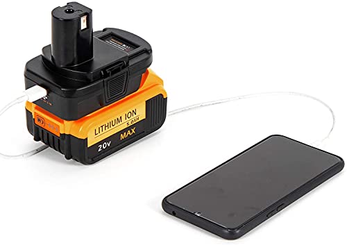 Devrig Battery Adapter for Ryobi 18V Cordless Tools, Convert DeWalt 20V MAX XR Lithium Ion Batteries to Ryobi 18v Battery with 5V 2.1A MAX USB Charge Port-US Stock