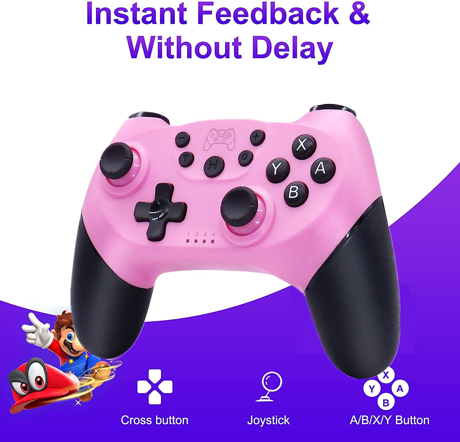 Rzzhgzq [2024 New Version] Wireless Controller for Switch/Switch Lite,Pink Switch Pro Controller Gamepad Joypad Remote with Gyro Axis, Turbo and Adjustable Dual Shock Wireless Controller for Girl