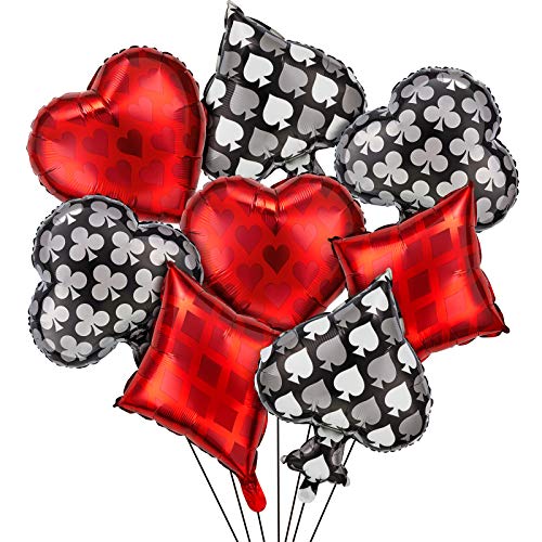 8 Pieces Casino Theme Party Balloons Playing Cards Balloons Casino Foil Balloons Casino Party Decoration Supplies for Las Vegas Party, Poker Events, Casino Night Birthday
