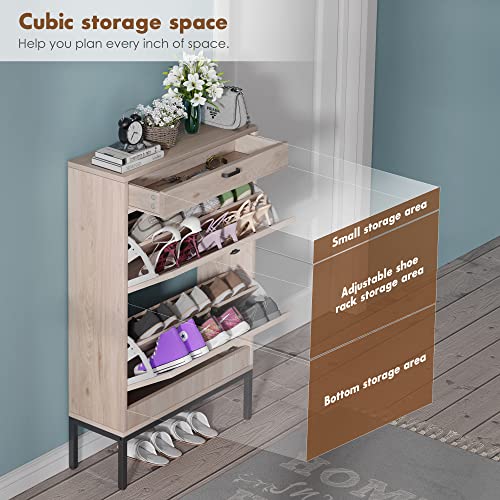 Brafab Shoe Storage Cabinet with 2 Flip Drawers&1 Small Drawer, Slim Entryway Shoe Organizer with Half Round Woven Rattan Doors for Sneakersā¦