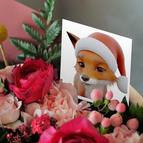3dRose Greeting Card - Cute Christmas Fox Wearing Santa Hat - Digital Art - Fox Christmas