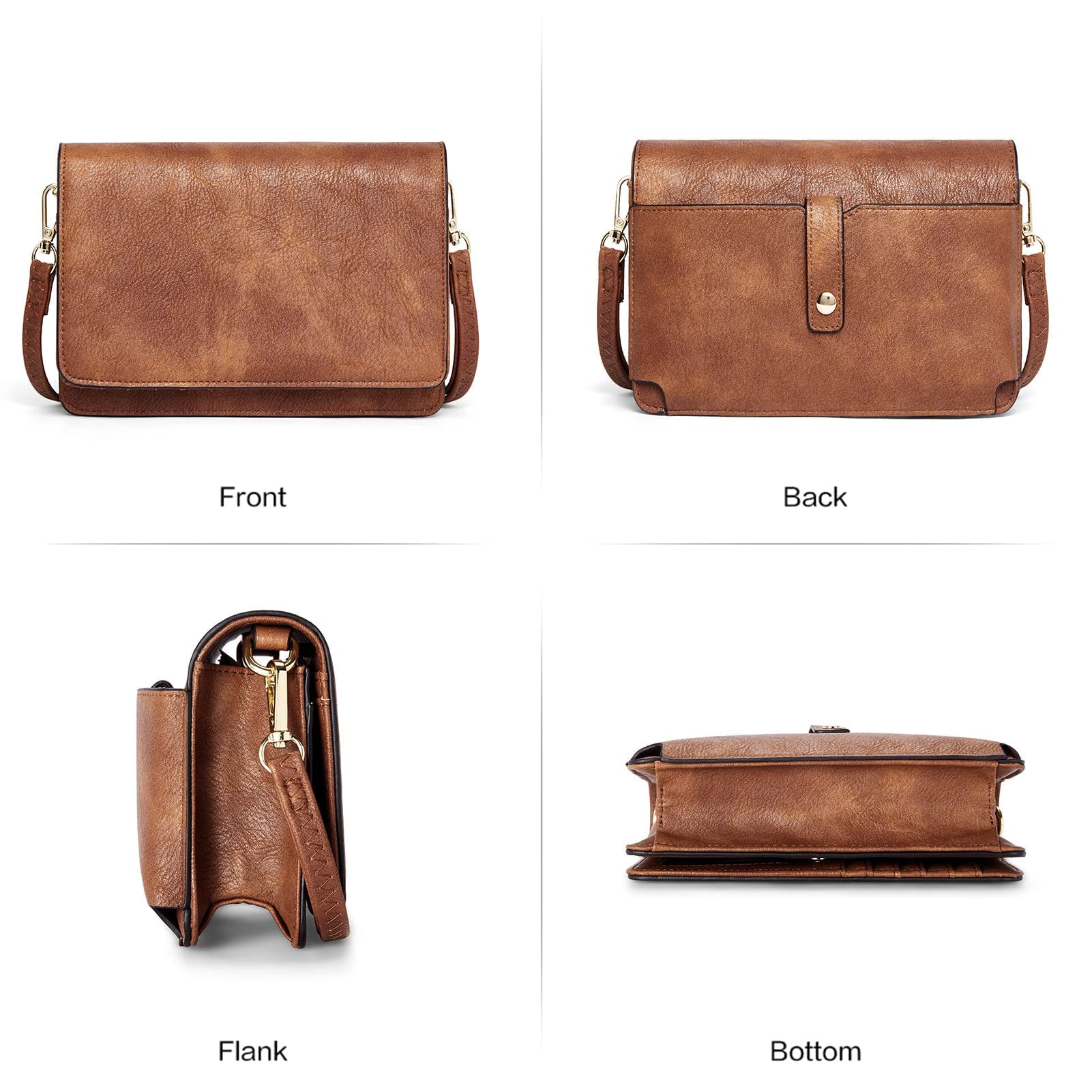 BROMEN Crossbody Bags for Women Small Cell Phone Shoulder Bag Wristlet Wallet Clutch Purse White with Mocha Brown